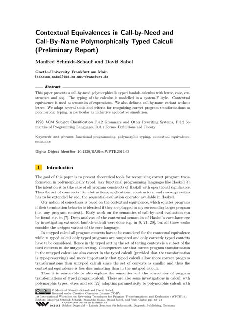 Pdf Contextual Equivalences In Call By Need And Call By Name Polymorphically Typed Calculi