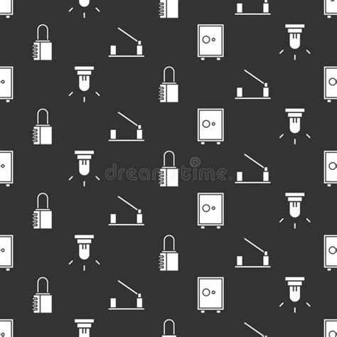 Set Safe Motion Sensor Safe Combination Lock And Parking Car Barrier On Seamless Pattern