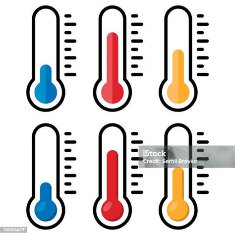 온도 기호 세트 온도를 보여주는 온도계 온도계 아이콘입니다 벡터 그림입니다 0명에 대한 스톡 벡터 아트 및 기타 이미지 0명 감기와 독감 건강관리와 의술 Istock