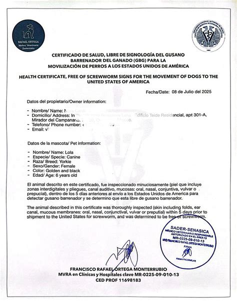 Screwworm Certificate Mexico City Screwworm Certificate