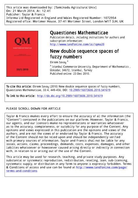 Pdf New Double Sequence Spaces Of Fuzzy Numbers