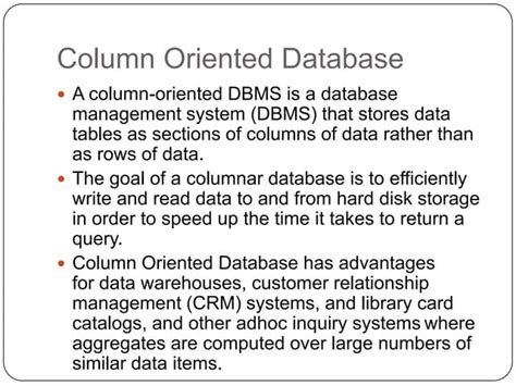 Column Oriented Database Pptx Databases Computer Software And
