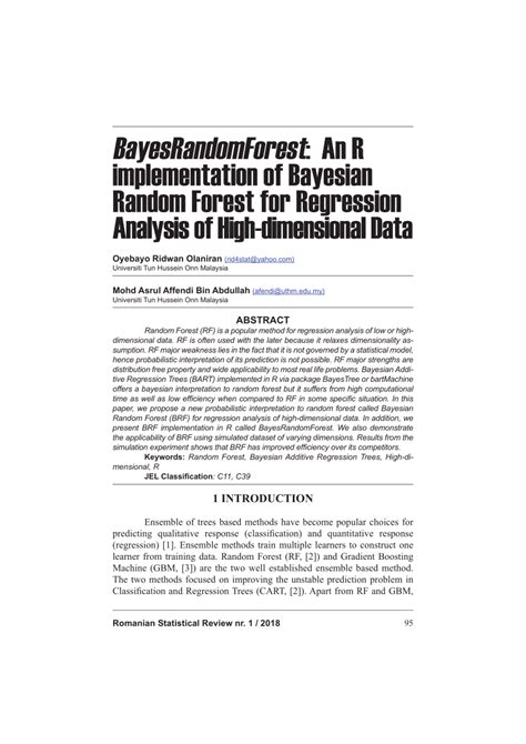 Pdf Romanian Statistical Review Nr 1 2018 Bayesrandomforest An R Implementation Of