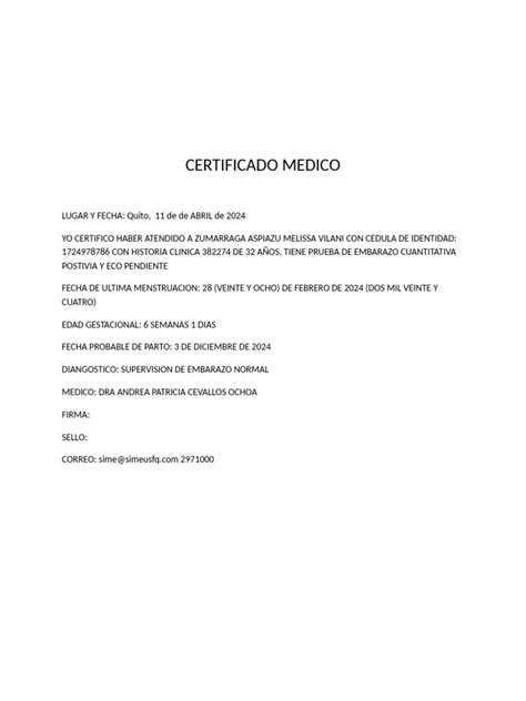 Certificado Médico De Embarazo 2024 Pdf