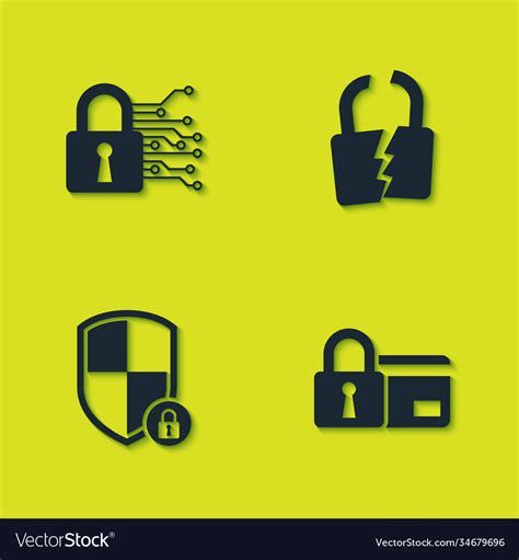 Set Cyber Security Credit Card With Lock Shield Vector Image