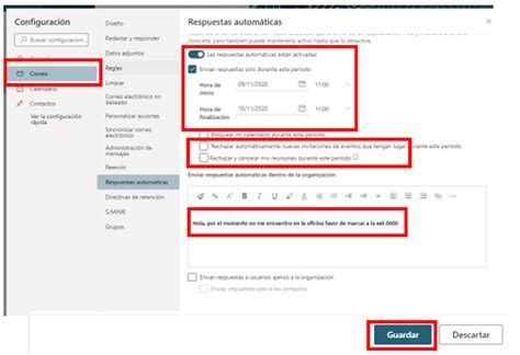 Respuesta Automática En Outlook Aplicación Web