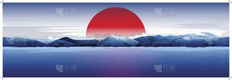 海、山、红日。