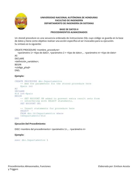 Procedimientos Almacenados Sql Server Pdf Datos Recuperación De Información