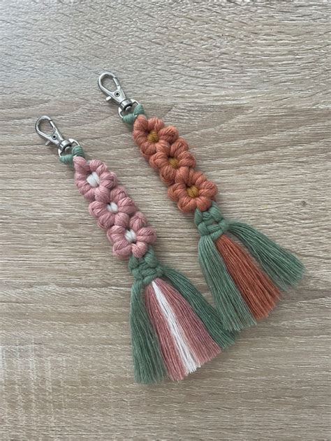 Cute Flower Macrame Keychains Keychain Macrame Macrame Cord