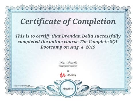 udemy certificate of completion complete sql course ppt