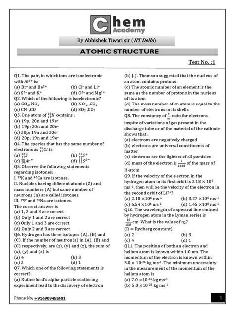 Atomic Structure T 1 Pdf Atomic Orbital Electron