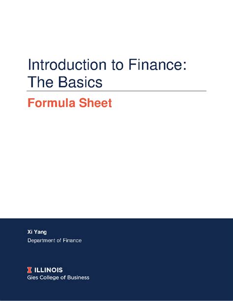 Formula Sheet Introduction To Finance The Basics Formula Sheet Xi