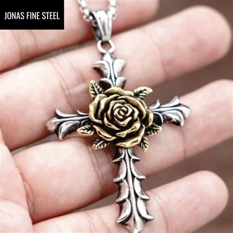 Rose Cross Pendant Necklace Rosicrucian Christian Crucifix Belief