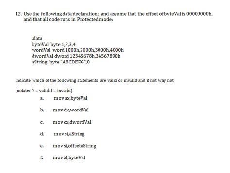 Solved 12 Use The Following Data Declarations And Assume