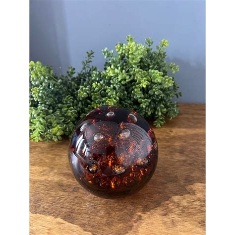 1960s Oversized Amber Controlled Bubble Paperweight Chairish