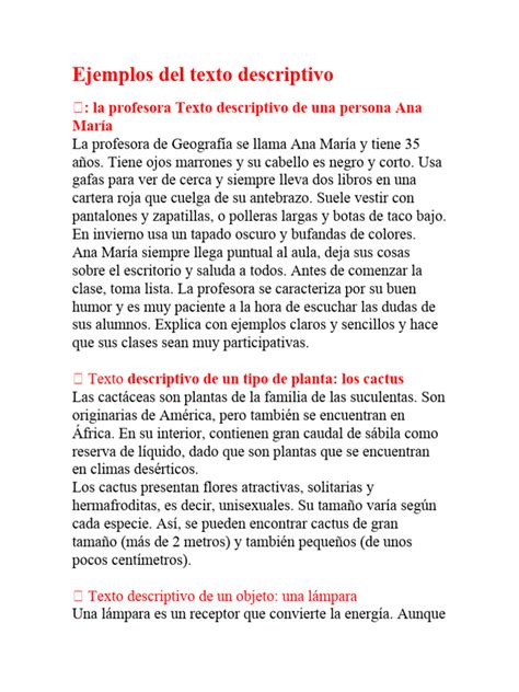Ejemplos Del Texto Descriptivo Pdf