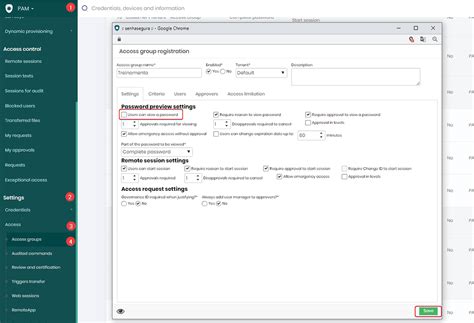 remove password view permission from an access group pam core segura community