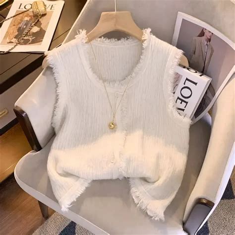 Womens Knitted Top Round Neck Winter Button Vest Sweater Pink Crochet