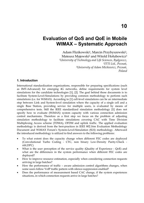 Pdf Evaluation Of Qos And Qoe In Mobile Wimax Systematic Approach