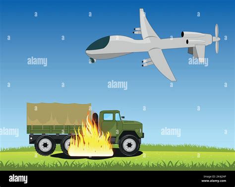 Illustration Drone Of The Flying Machine And Blow On Enemy Stock Vector