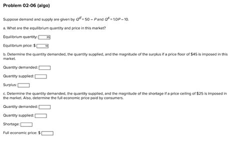 Solved Suppose Demand And Supply Are Given By Qd P And Chegg