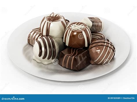 Assorted Chocolates Isolated On White Background 3d Illustration
