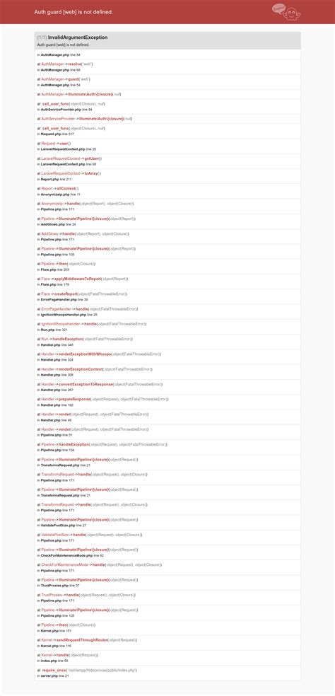 Laravel How To Solve Auth Guard Web Is Not Defined Problem Stack Overflow