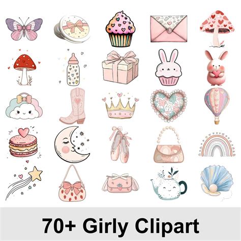 Girly Clipart Bundle Png • 70 Cute Clipart For Planners • Aesthetic