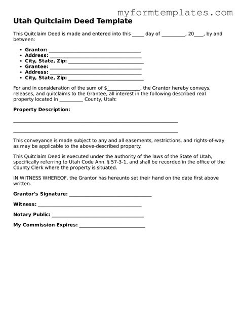 Printable Utah Quitclaim Deed Form — My Form Templates