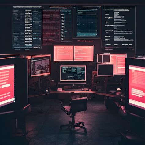 Premium Photo A Room With Many Monitors And A Red Sign That Says On The Screen