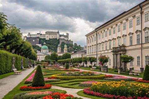 Mirabell Gardens With Mirabell Palace In Salzburg Austria Stock
