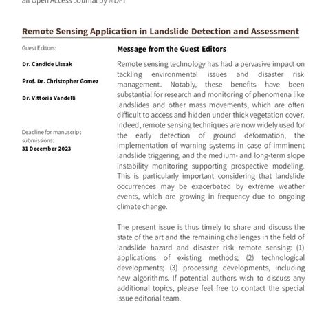 Land Special Issue Remote Sensing Application In Landslide Detection Download Scientific