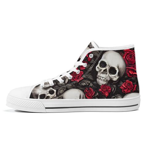 Skulls And Roses High Top Canvas Shoes Skeleton Shoes Converse Style
