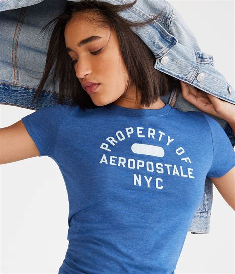 Aeropostale Womens Property Of Aeropostale Graphic Tee Navy Blue