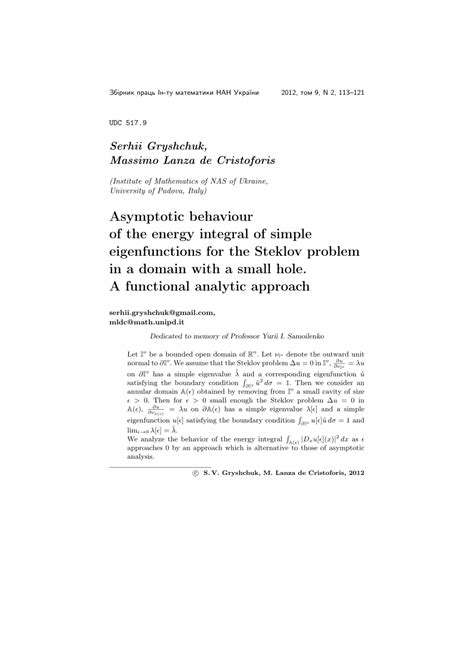 Pdf Asymptotic Behaviour Of The Energy Integral Of Simple Eigenfunctions For The Steklov