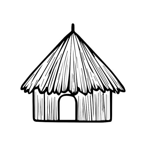 Thatchedroof Hut Icon Vector Black And White Line Drawing Of A Simple