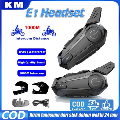 Jual 【bisa Cod】2pcs E1 Helmet Intercom Motorcycle Bluetooth 5 0 Waterproof Noise Reduction
