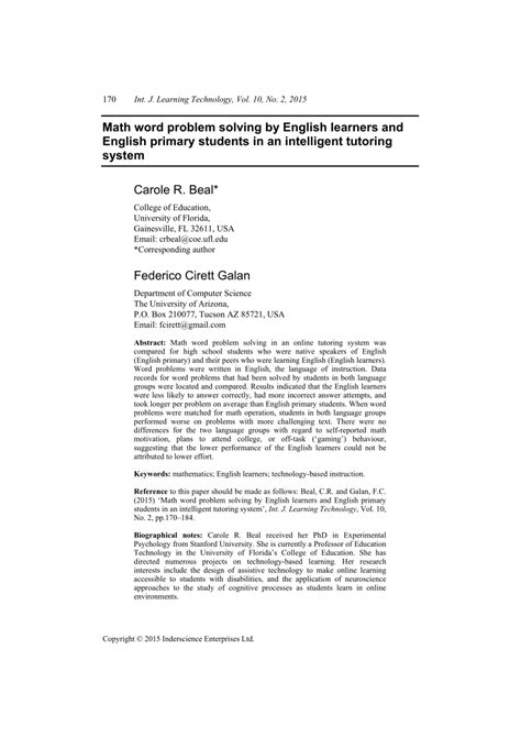 Pdf Math Word Problem Solving By English Learners And English Primary