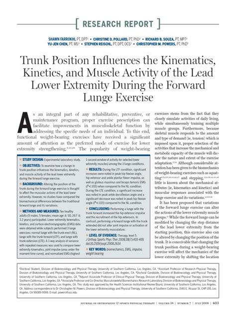Trunk Position Influences The Kinematics Farrokhi 2008 Pdf