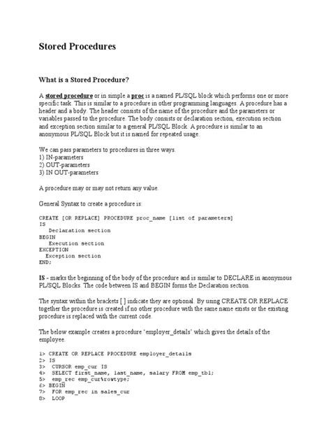 Stored Procedures What Is A Stored Procedure Pdf Parameter Computer Programming Plsql