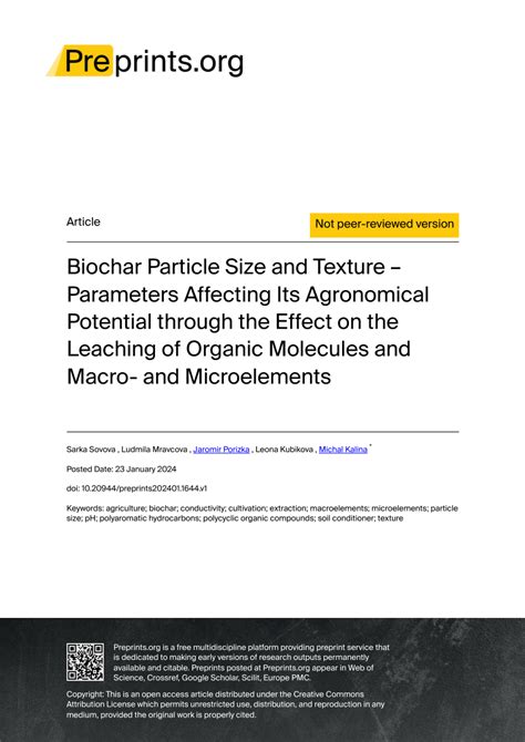 Pdf Biochar Particle Size And Texture Parameters Affecting Its