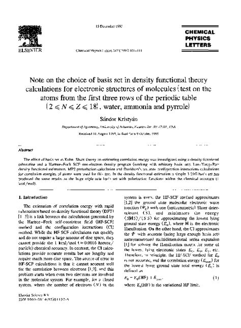 Pdf Note On The Choice Of Basis Set In Density Functional Theory Calculations For Electronic