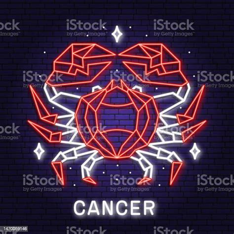 조디악 점성술 별자리 네온 사인 암 선형 디자인 벡터 그림입니다 우아한 라인 아트 기호 또는 암 난해한 황도대 별자리 템플릿 프로모션 로고 또는 포스터 격리 게에 대한 스톡