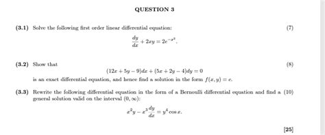 Solved Question 3 3 1 ﻿solve The Following First Order