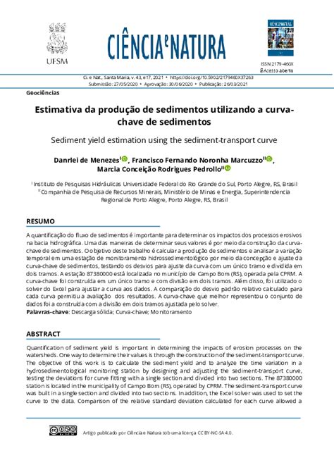 Pdf Sediment Yield Estimation Using The Sediment Transport Curve Marcia Pedrollo