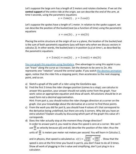 Applications Of Derivatives Parametric Equations Chegg