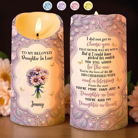To My Beloved Daughter In Law Flowers And Hearts Custom Led Candle