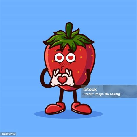 사랑 이모티콘 귀여운 딸기 과일 캐릭터 과일 문자 아이콘 개념 격리 플랫 만화 스타일 프리미엄 벡터 감정에 대한 스톡 벡터 아트