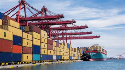 Container Ship Carrying Container Boxes Import Export Dock Quay Crane