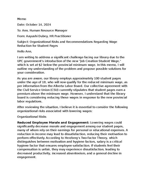 Assignment 3 Hrmt 386 Memo Date October 14 2024 To Ann Human